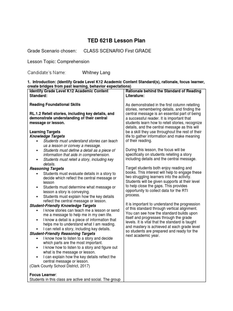 TED 621B Lesson Plan | PDF | Reading Comprehension | Educational Assessment