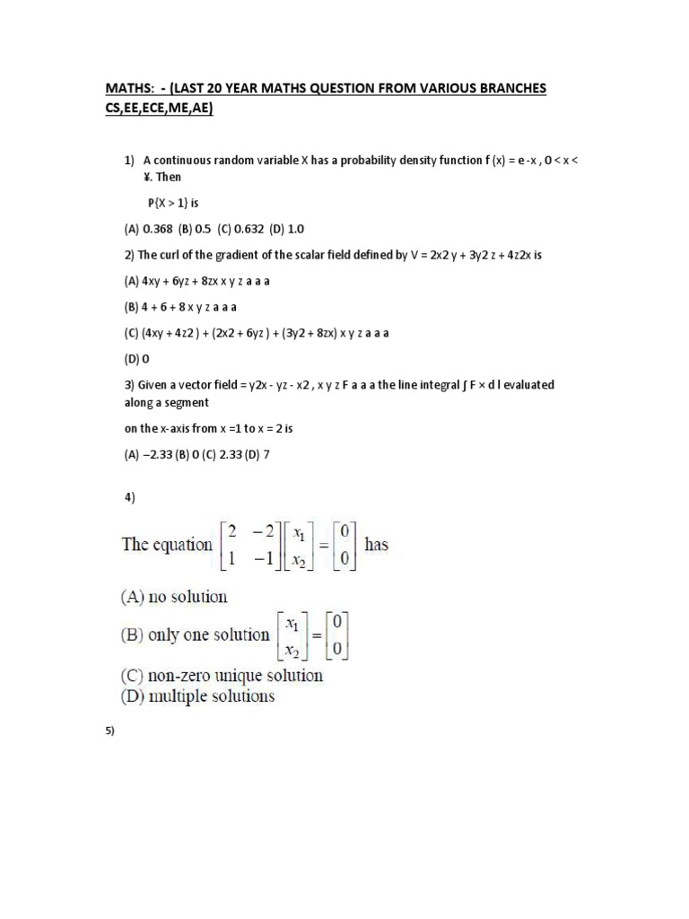 Maths Questions | PDF | Scientific Theories | Multivariable Calculus