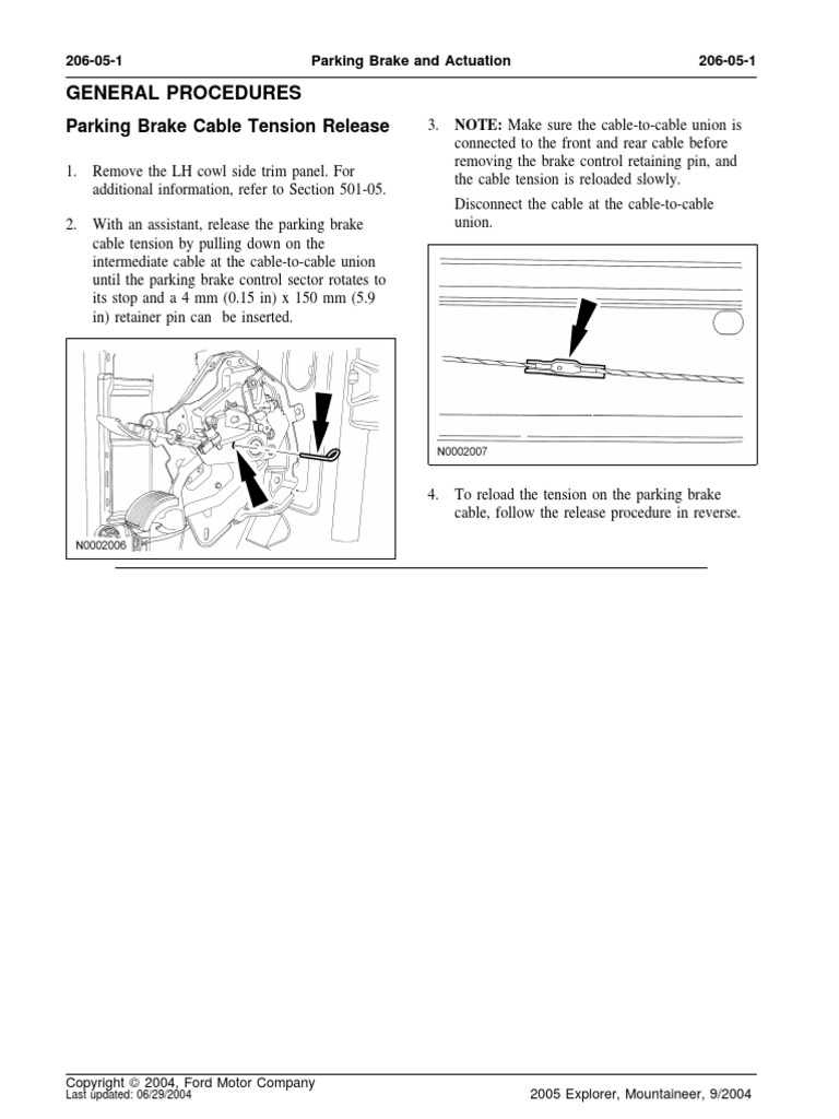 Parking Brake Cable Tension Release General Procedures PDF | PDF ...