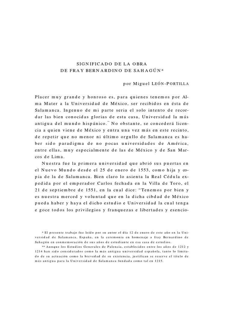 Significado de La Obra de Fray Bernardino de Sahagún | PDF | Náhuatl ...