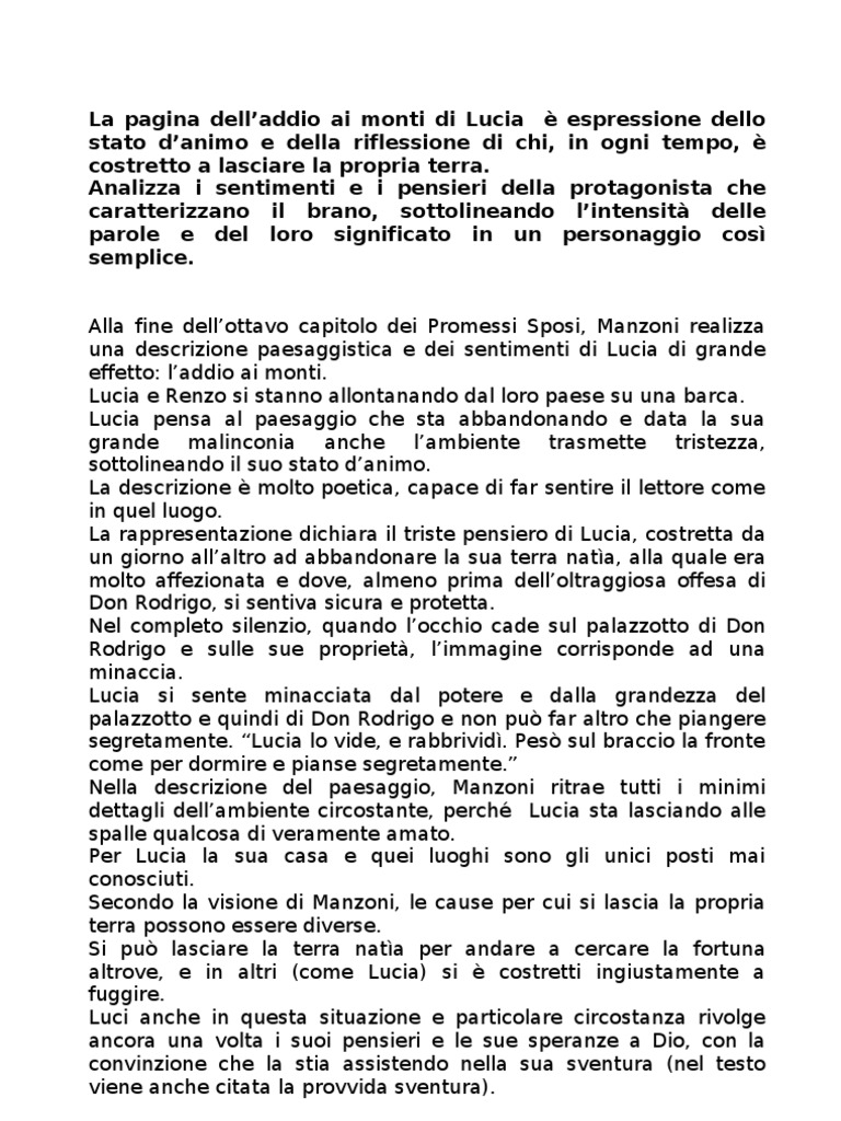 Testo Lucia Manzoni ADDIO AI MONTI | PDF