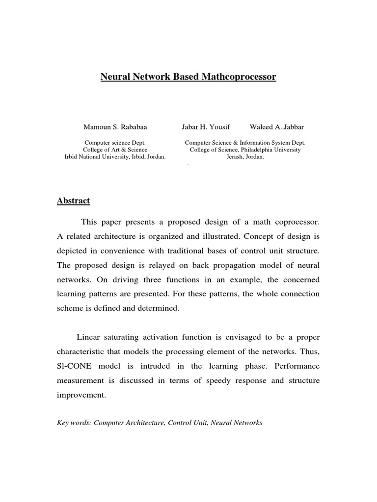 Neural Network Math Coprocessor Design | PDF | Computers