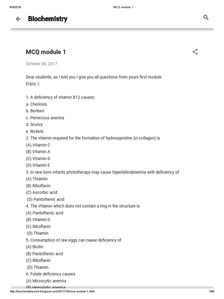 Biochemistry MCQ Module 1 | PDF | Enzyme Inhibitor | Active Site