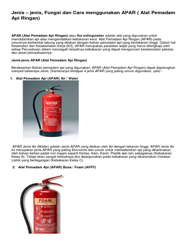 Jenis APAR Dan Fungsinya | PDF