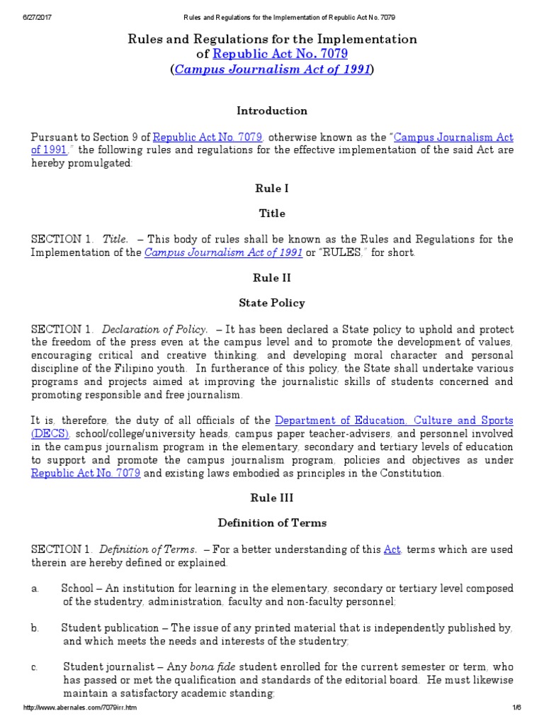 Ra 7079 Irr | Journalism | Students