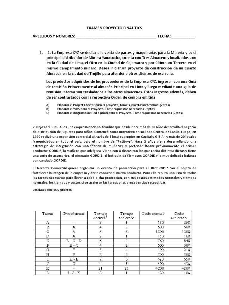 Examen Proyecto Final Tic Junio 2017-1 | PDF | Minería | Economias