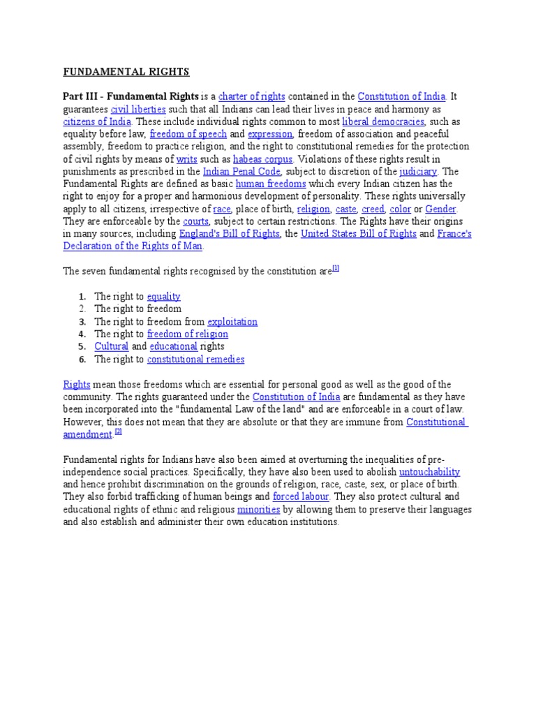 Fundamental Rights Part III - Fundamental Rights Is A | PDF | Habeas ...