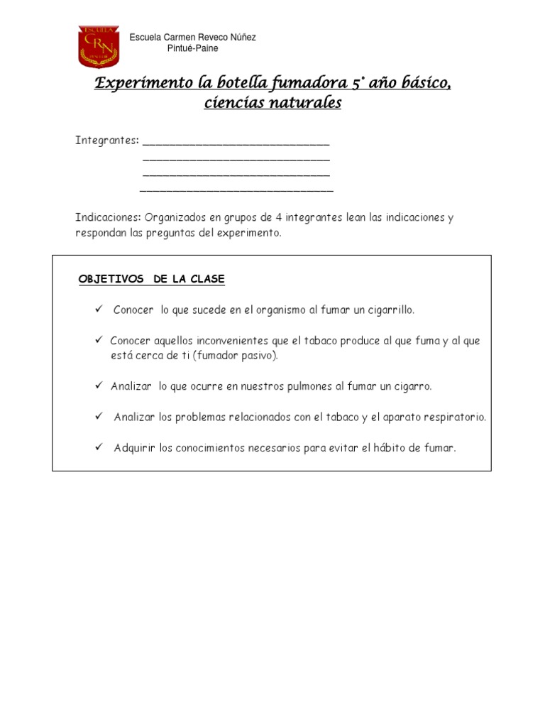 Experimento La Botella Fumadora 5 | PDF | Cigarrillo | Fumar tabaco