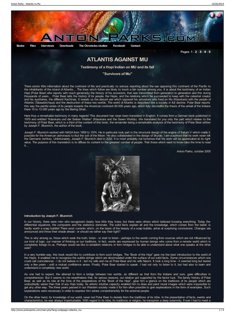 Atlantis Against Mu: Testimony of A Hopi Indian On MU and Its Fall ...