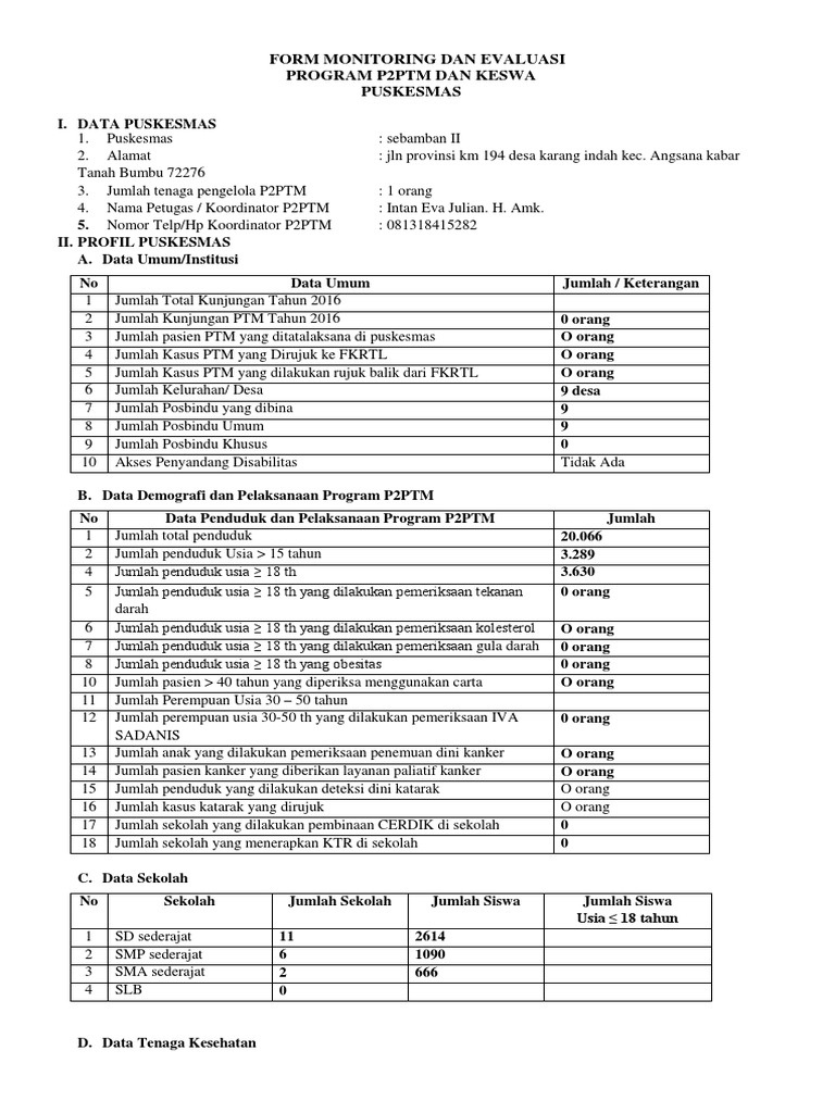 FORM MONEV P2PTM Puskesmas - Docx..bak | PDF