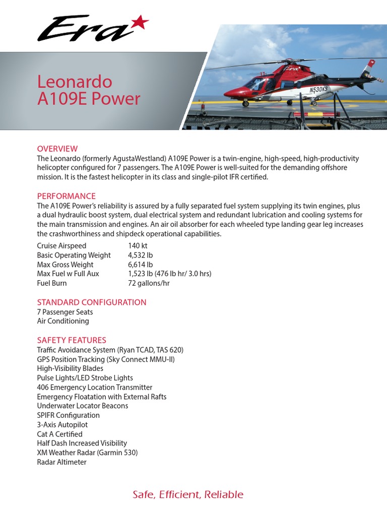 A109E Power Spec Sheet - 08 - 2016 ERA PDF | PDF | Aviation | Aircraft
