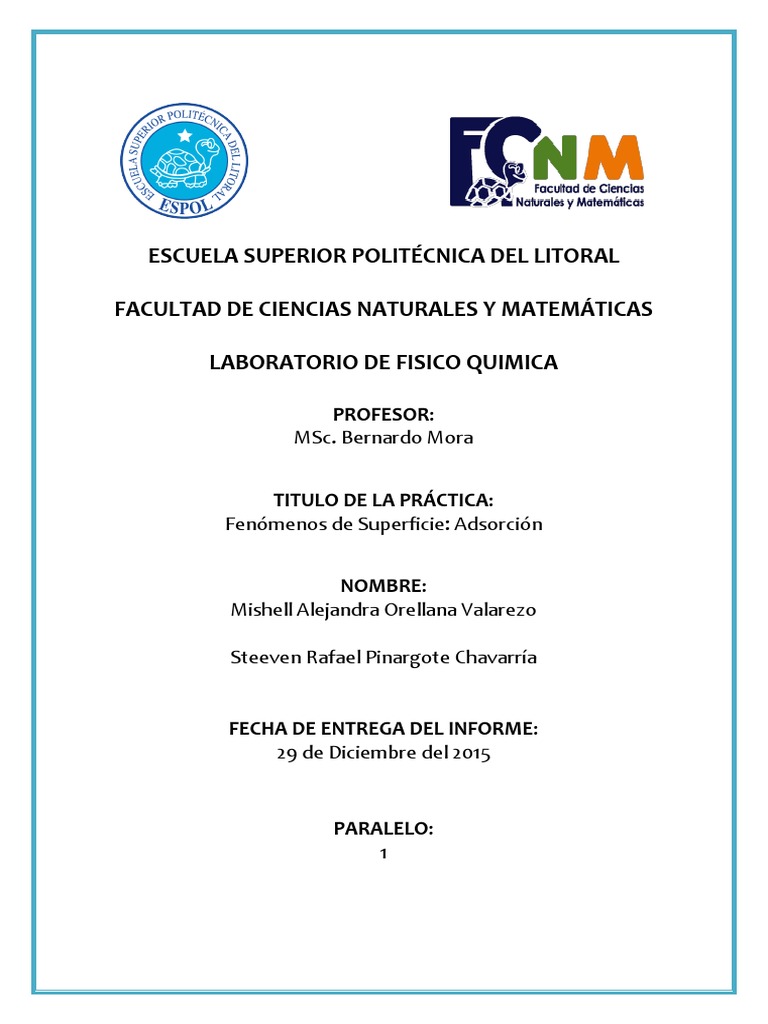 Lab Fisico Quimica Fenomenos de Superficie Adsorción | PDF | Adsorción ...