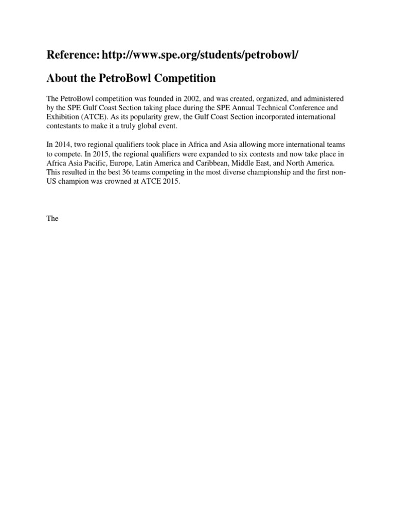 Global PetroBowl Competition Overview | PDF | Business