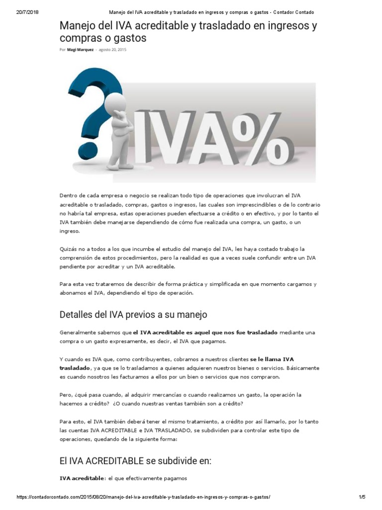 Manejo Del IVA Acreditable y Trasladado en Ingresos y Compras o Gastos ...