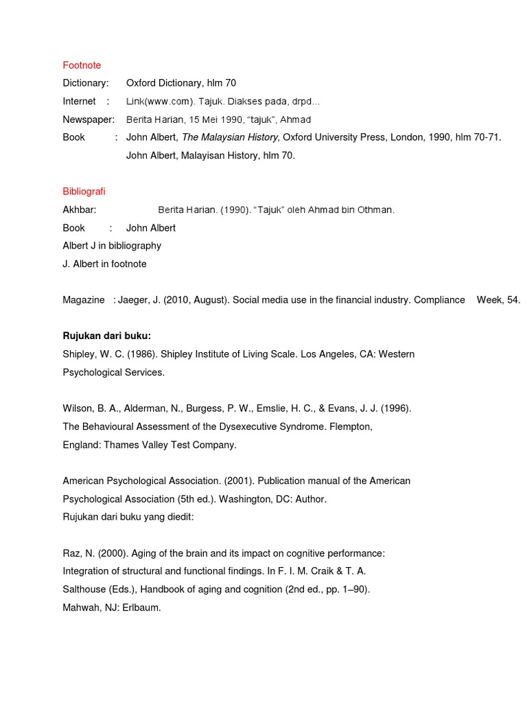 Cara Penulisan Nota Kaki (Footnote) Dan Bibliografi | PDF | Academia ...