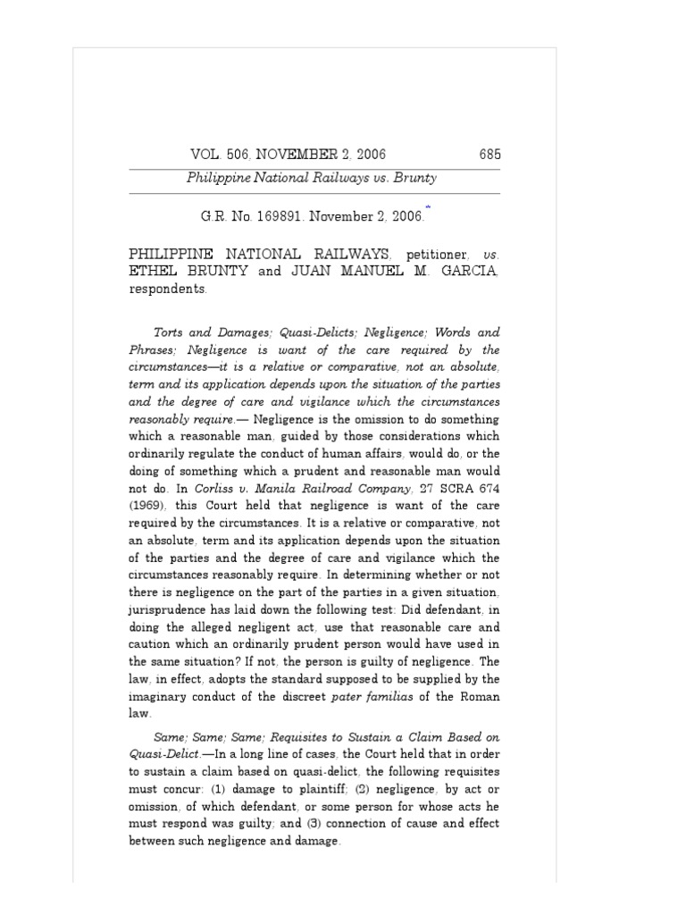 PNR V Brunty | PDF | Negligence | Damages