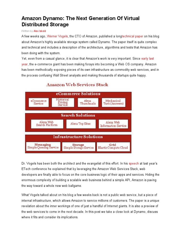 Amazon Dynamo: The Next Generation of Virtual Distributed Storage | PDF ...