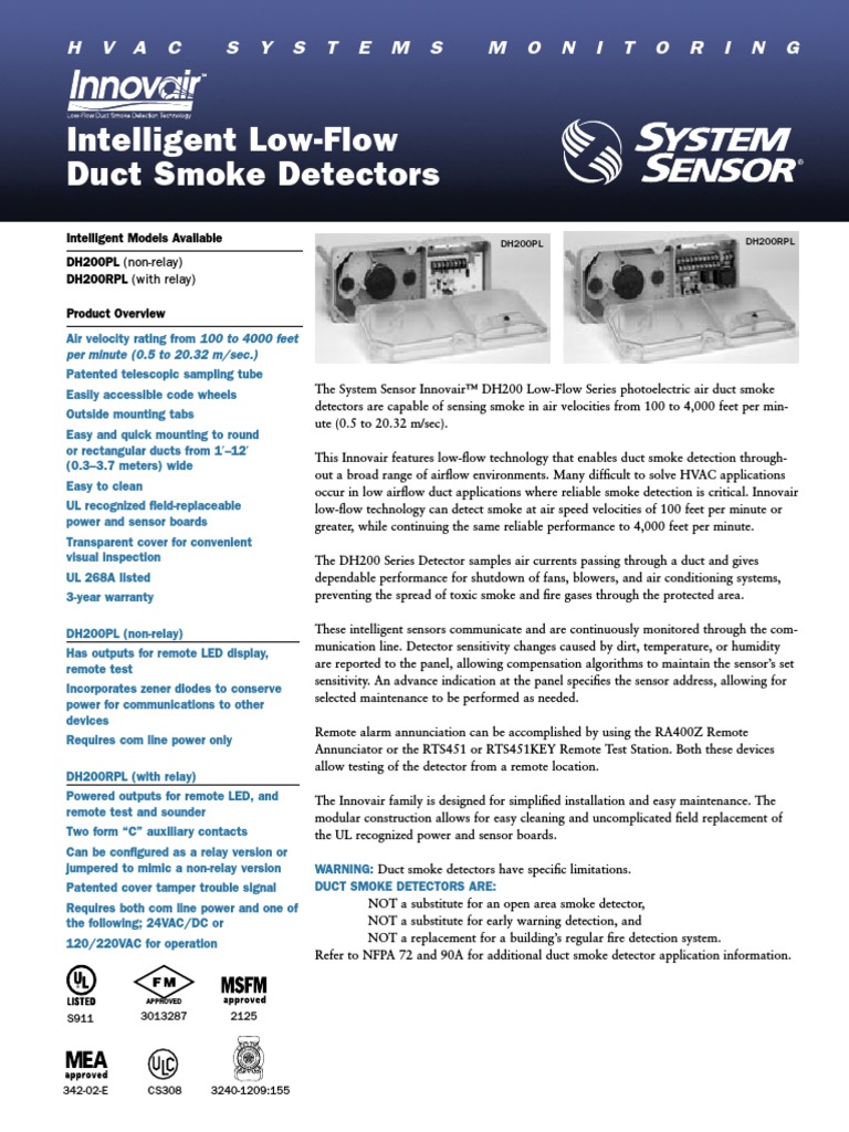 Intelligent Low-Flow Duct Smoke Detectors: H VA C S Y S T E M S M O N I ...