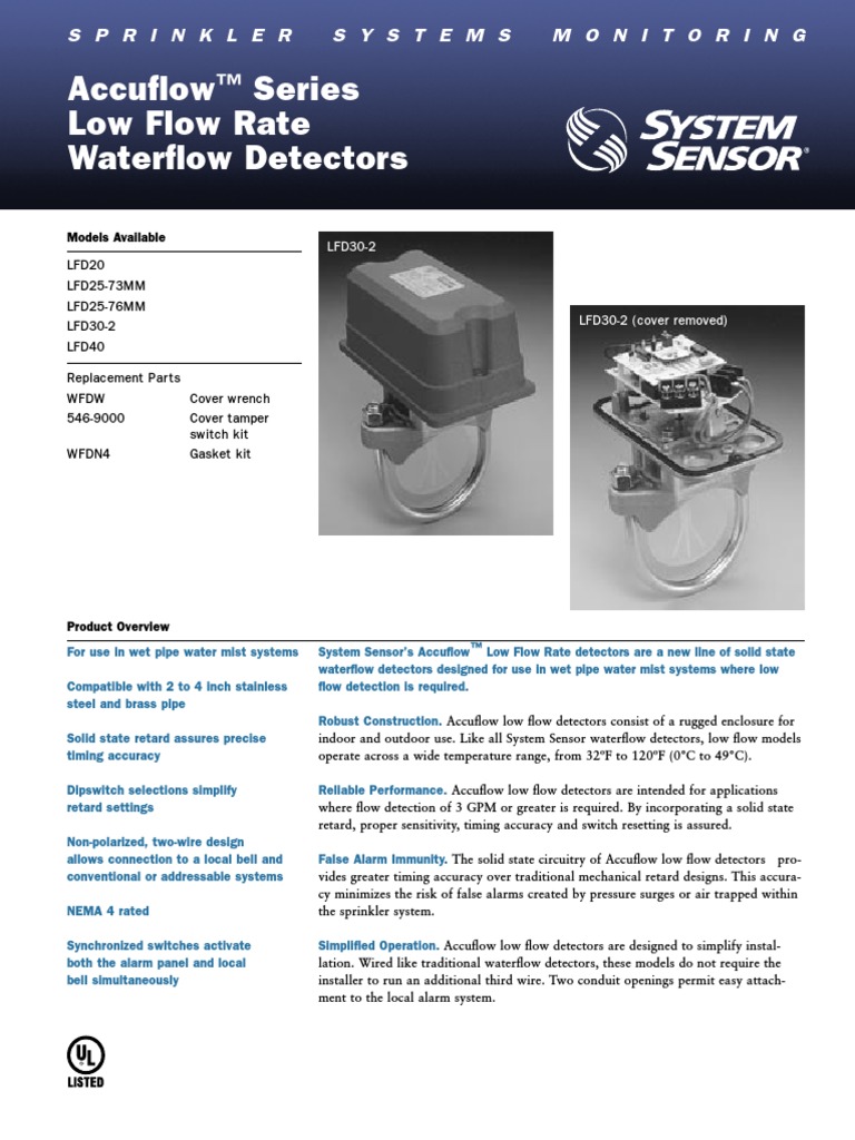 Accuflow Series Low Flow Rate Waterflow Detectors: Sprinkler Systems ...