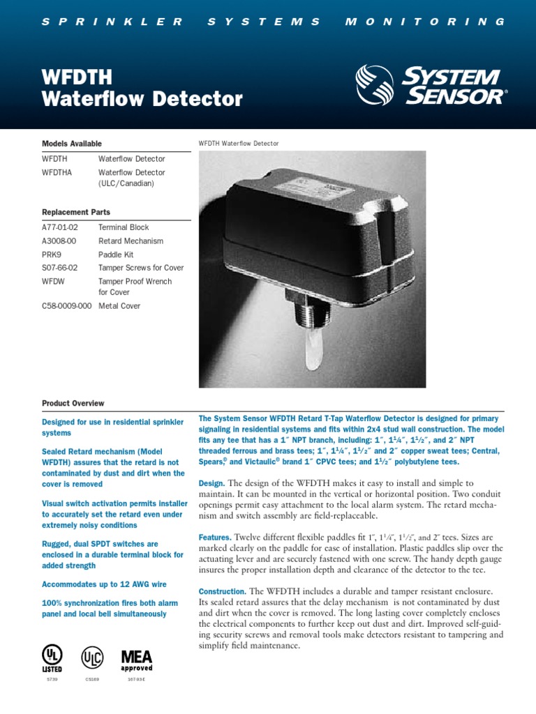 WFDTH Waterflow Detector: Sprinkler Systems Monitoring | PDF | Switch ...