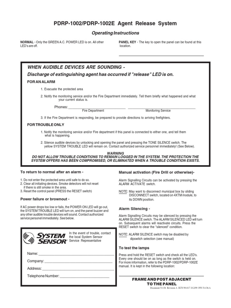 PDRP-1002/PDRP-1002E Agent Release System: Operating Instructions | PDF ...