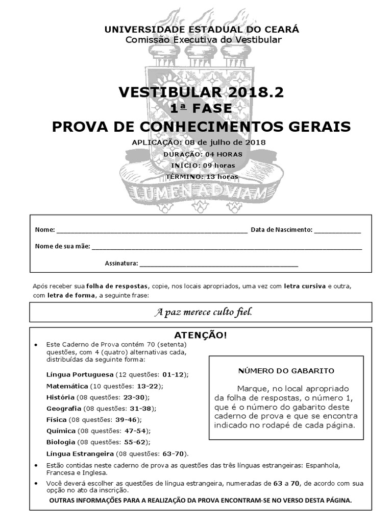 Prova de Conhecimentos Gerais-Gabarito 1