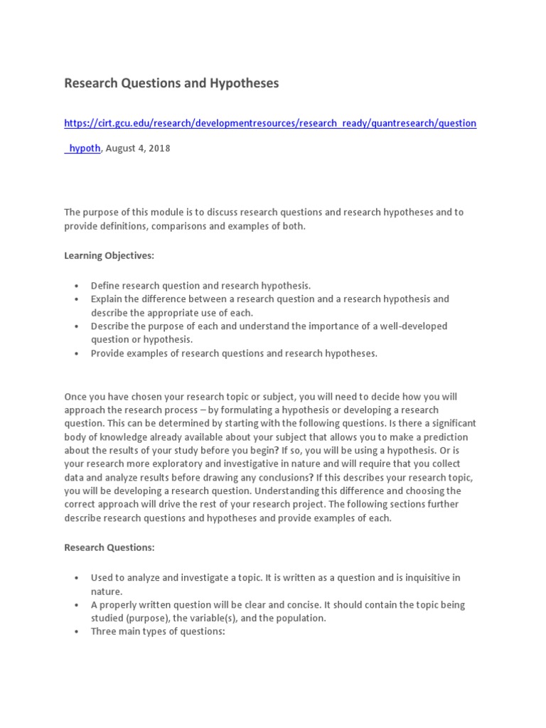 Research Questions and Hypotheses | Download Free PDF | Hypothesis ...