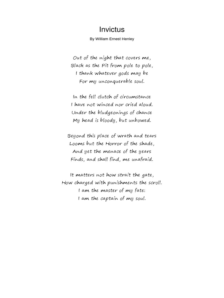 Invictus: by William Ernest Henley | PDF