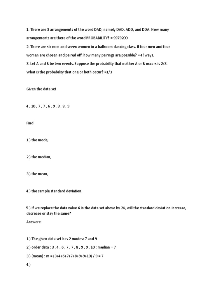 Statistics & Probability Quiz | PDF