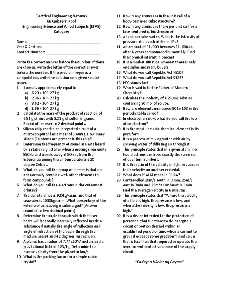 ESA 1st Elimination Questions | PDF | Atoms | Electron