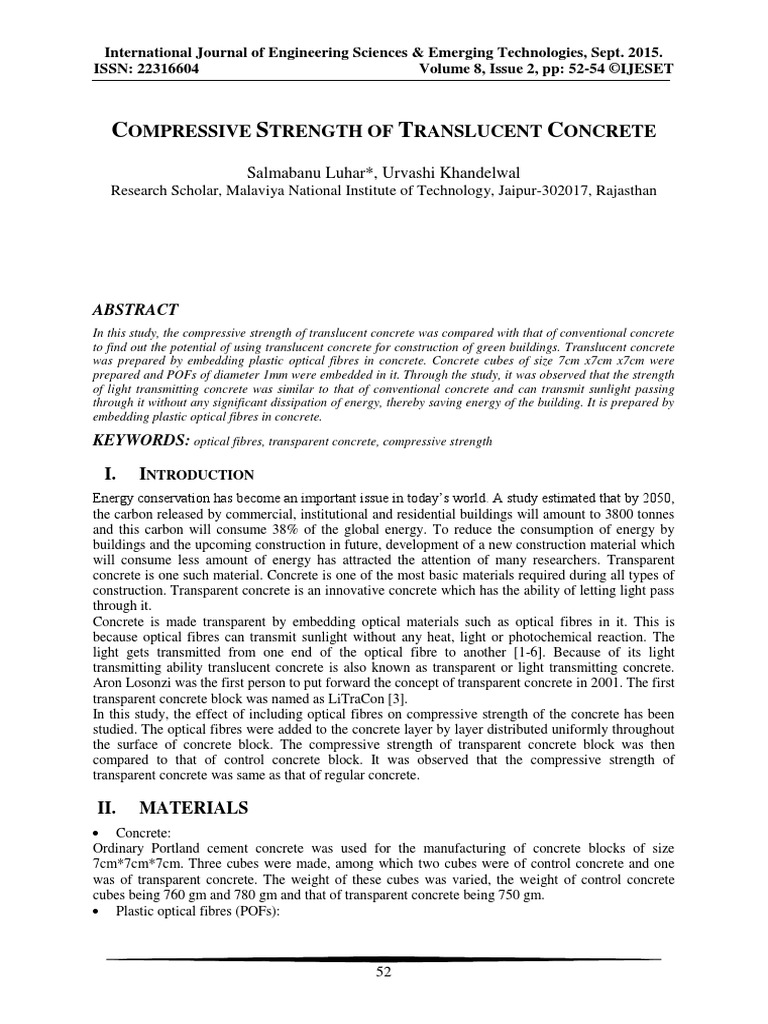 Compressive Strength of Translucent Concrete PDF | PDF | Concrete ...