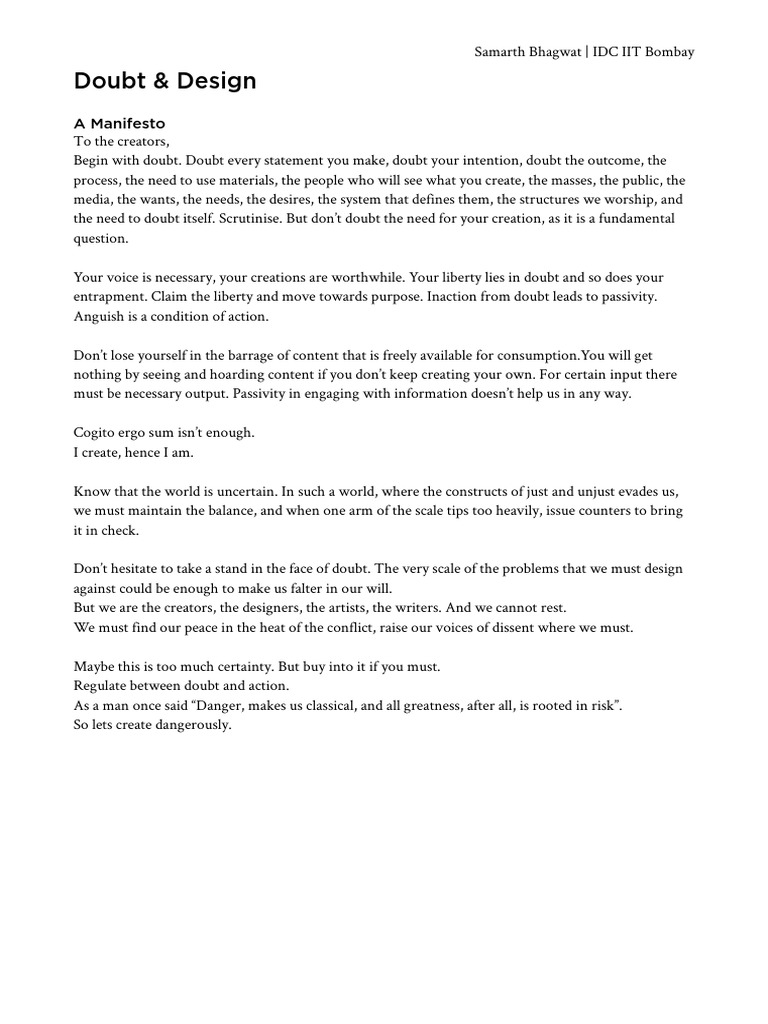 Doubt & Design - Manifesto & Thoughts | PDF | Doubt | Feeling