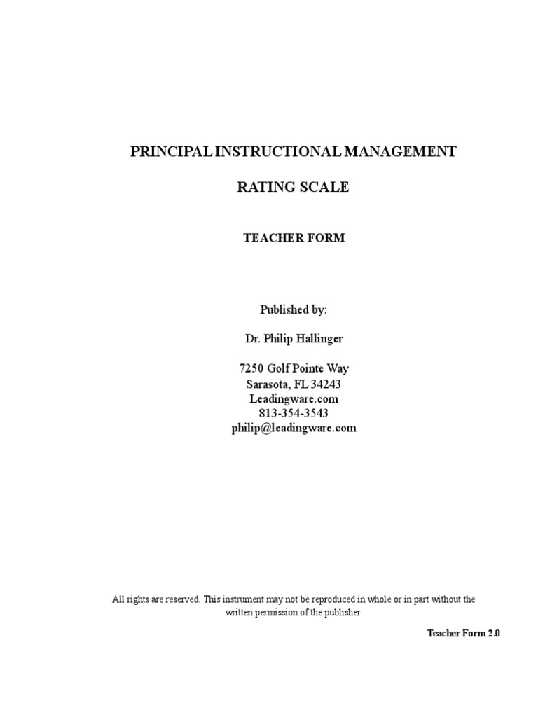 PRINCIPAL INSTRUCTIONAL MANAGEMENT RATING SCALE - Alex | PDF ...