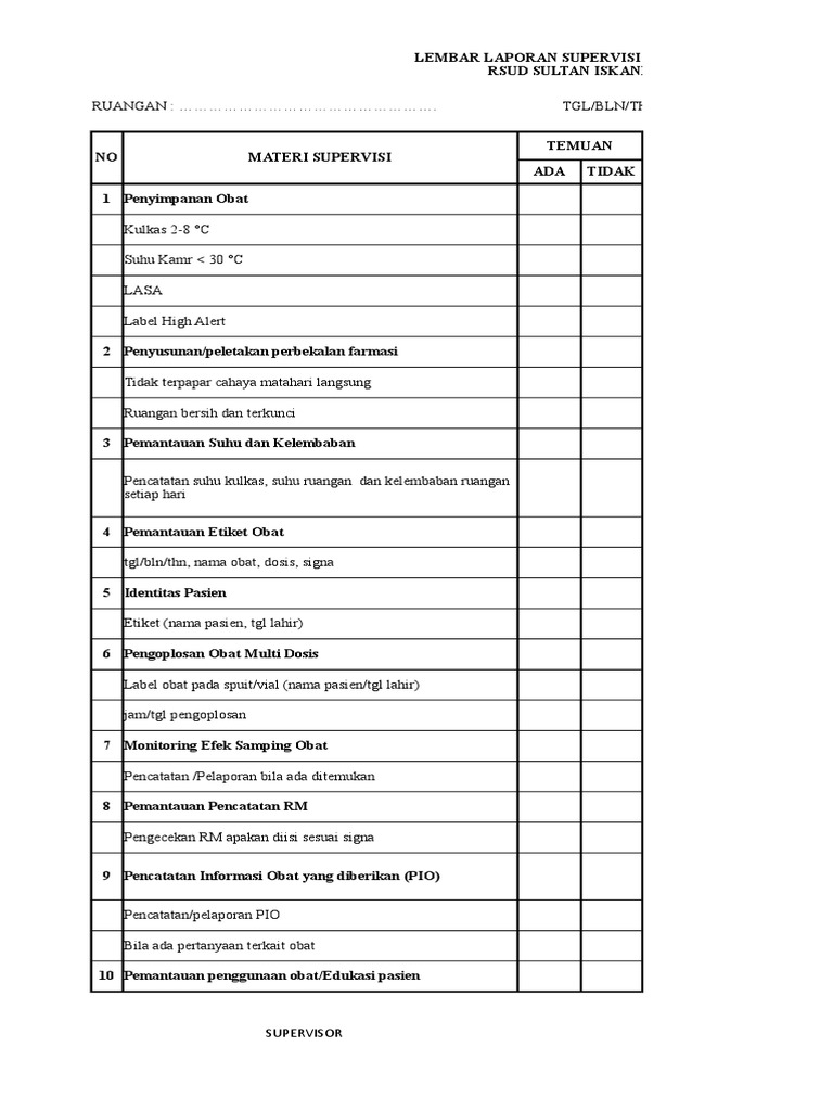 Lembar Supervisi - Rsud Sim | PDF