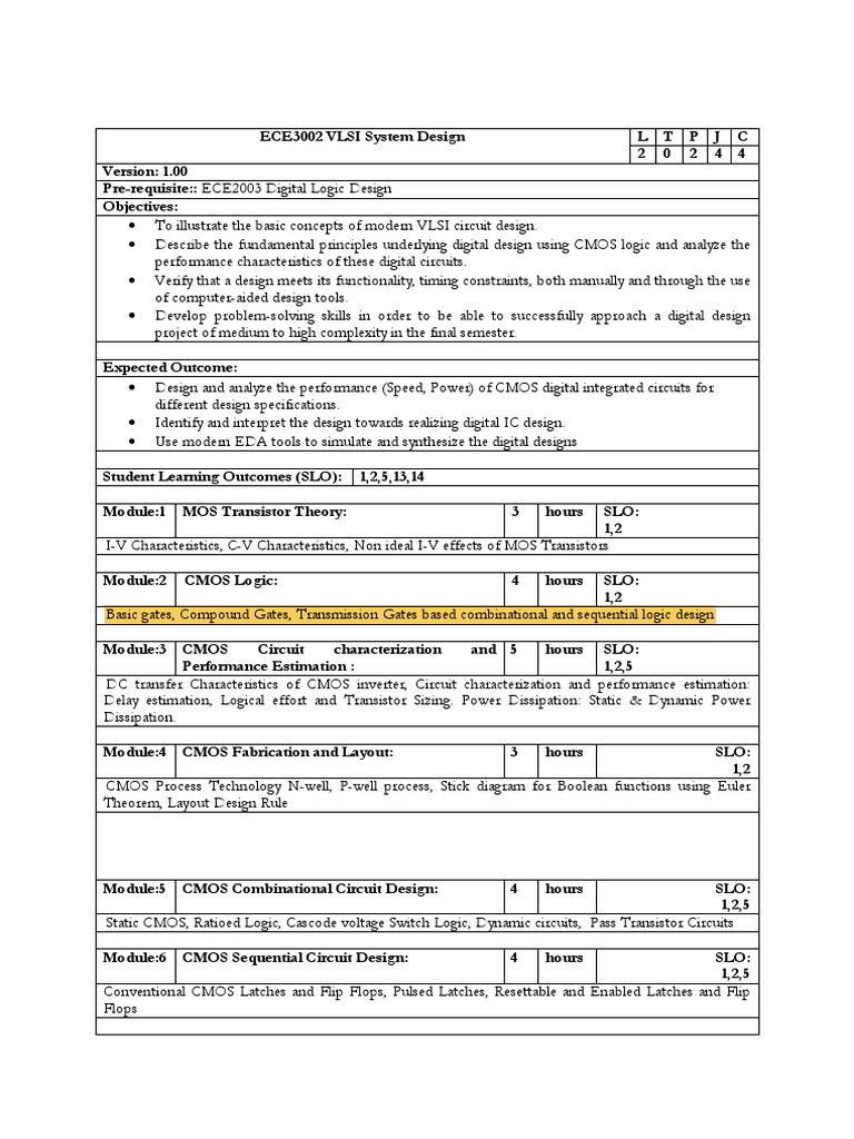 Vlsi Syllabus | PDF | Cmos | Logic Gate