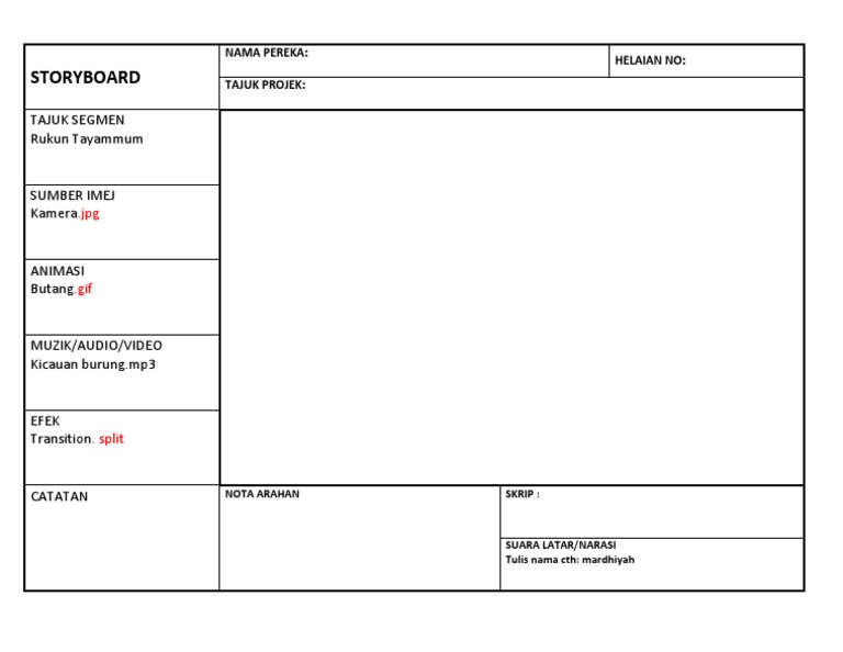Contoh Template Storyboard | PDF