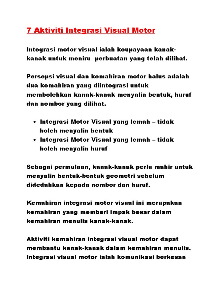 7 Aktiviti Integrasi Visual Motor | PDF