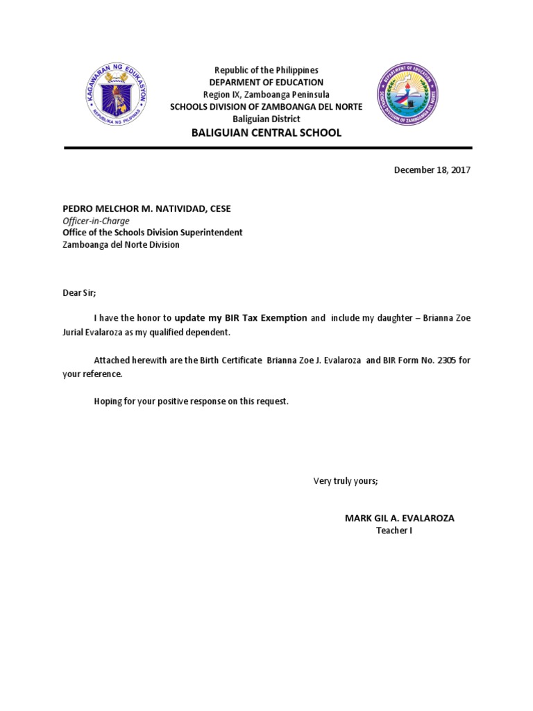 BIR Tax Exemption Update Request | PDF