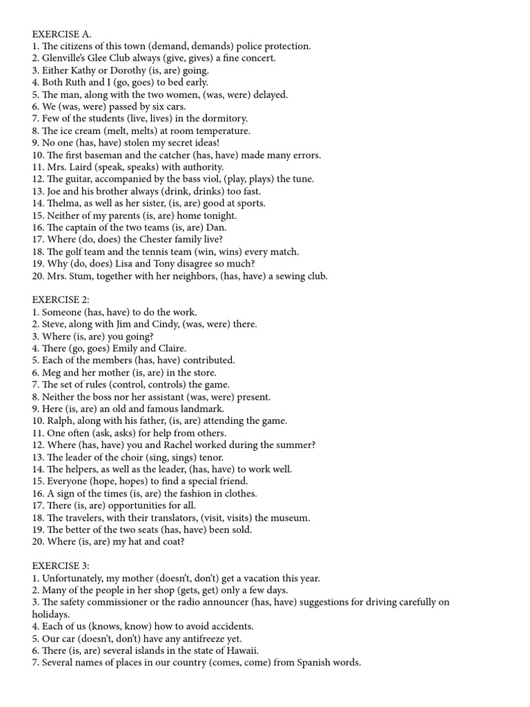 SV Agreement Exercises | PDF