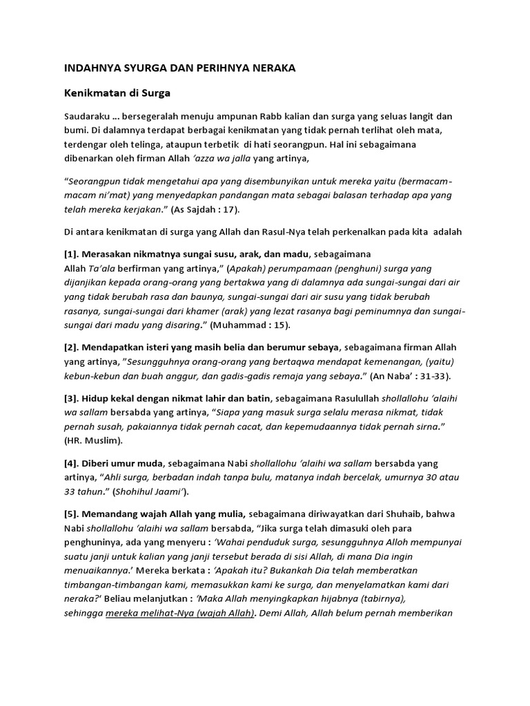 Indahnya Syurga Dan Perihnya Neraka | PDF