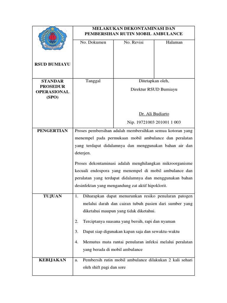 Spo Dekontaminasi Ambulance | PDF