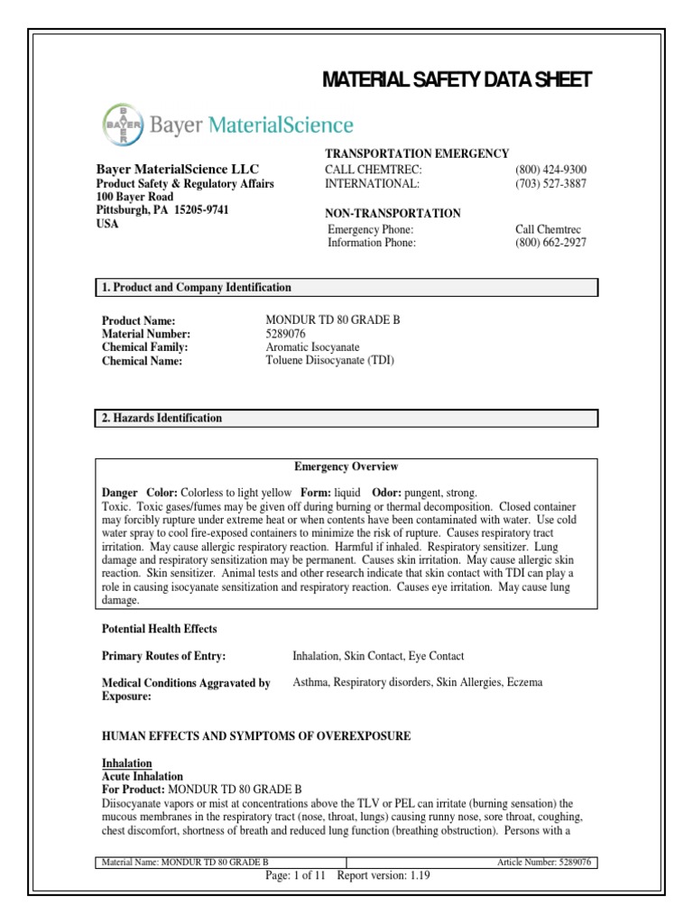 Toluene Diisocyanate (Tdi) Msds en | PDF | Asthma | Resource Conservation And Recovery Act
