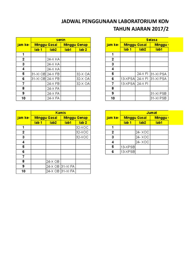 Jadwal Penggunaan Laboratorium Komputer Semester Genap TAHUN AJARAN ...