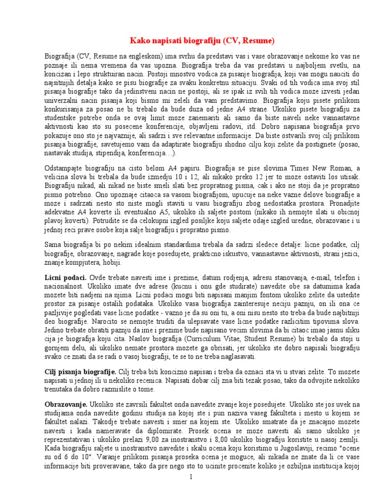 Kako Napisati Biografiju | PDF