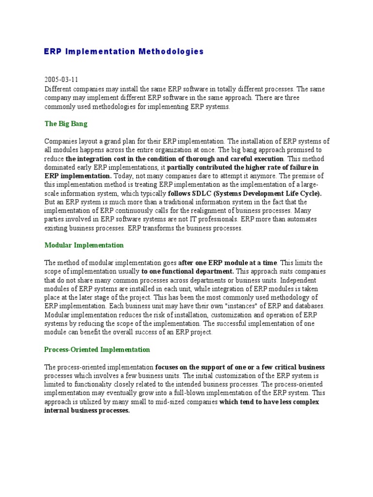 ERP Implementation Methodologies: The Big Bang | PDF | Enterprise ...