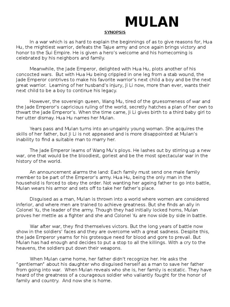 SYNOPSIS Mulan | PDF | Unrest