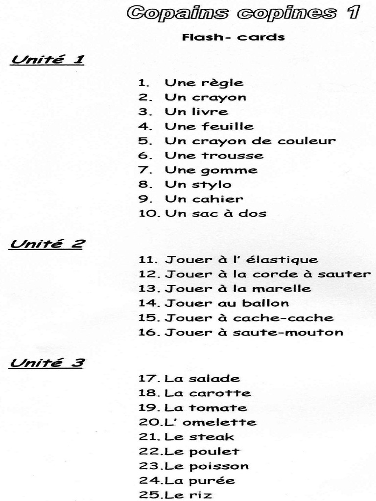 Flash Cards Copains-Copines 1 PDF | PDF