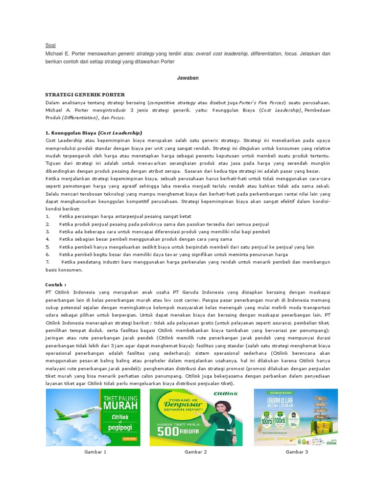 Michael E Porter Generic Strategy Overall Cost Leadership