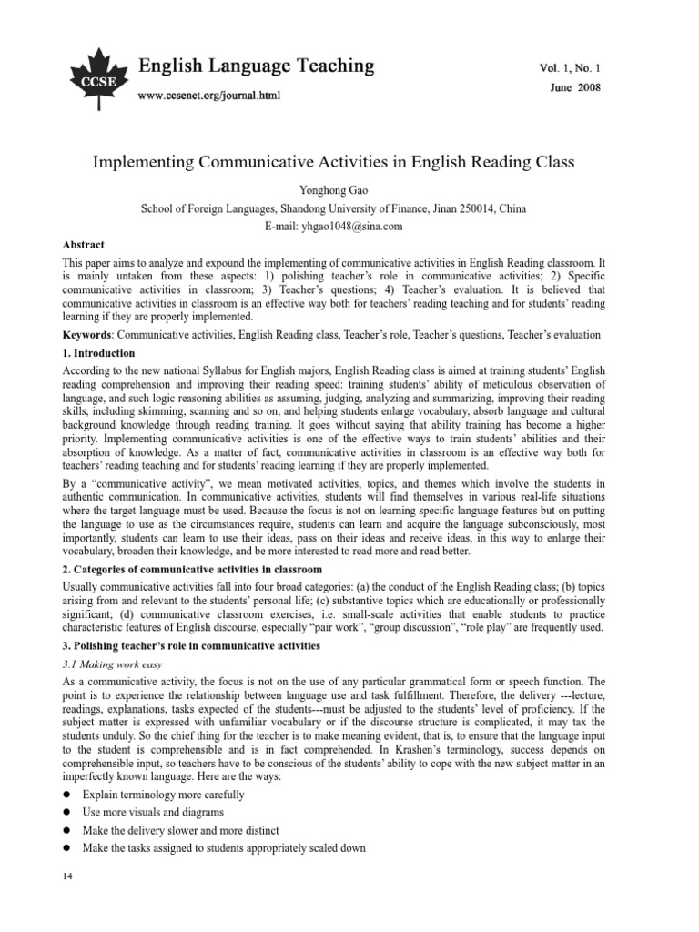 Communicative Activities in English Reading | PDF | Language Education ...