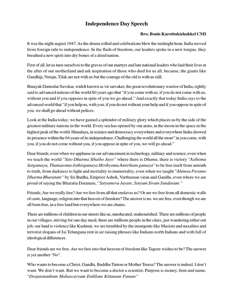 Inspiring Independence Day Speech 2025 | PDF